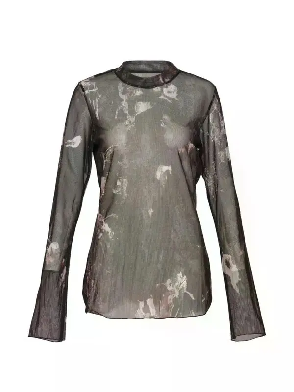 Yohji Yamamoto Graphic-print Mesh Top - Black