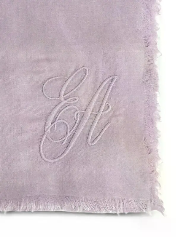Emporio Armani Logo-embroidered Frayed Scarf - Purple