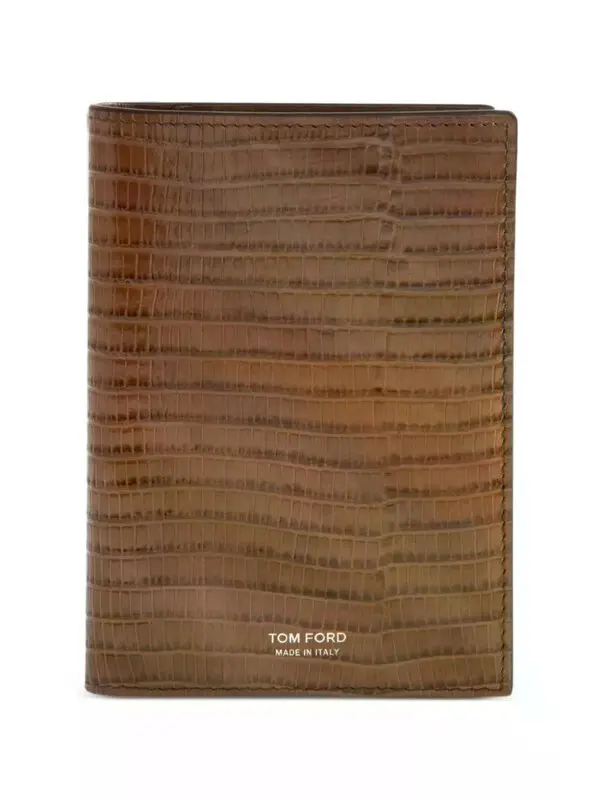 TOM FORD Lizard-effect Leather Passport Holder - Brown