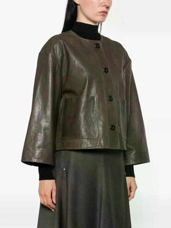Max Mara Leather Crinkled Finish Jacket - Brown