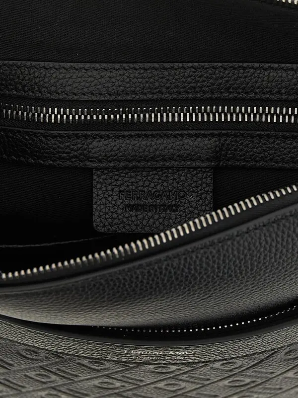 FERRAGAMO Monogram Hammered Calf Leather Messenger Crossbody Bag