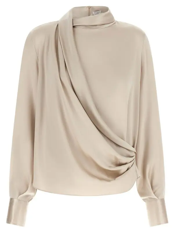 Brunello Cucinelli Asymmetric Draped Blouse - Cream
