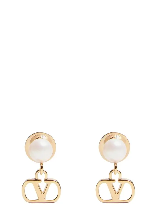 Valentino Garavani Vlogo Signature Drop Earrings With Pearl - Gold