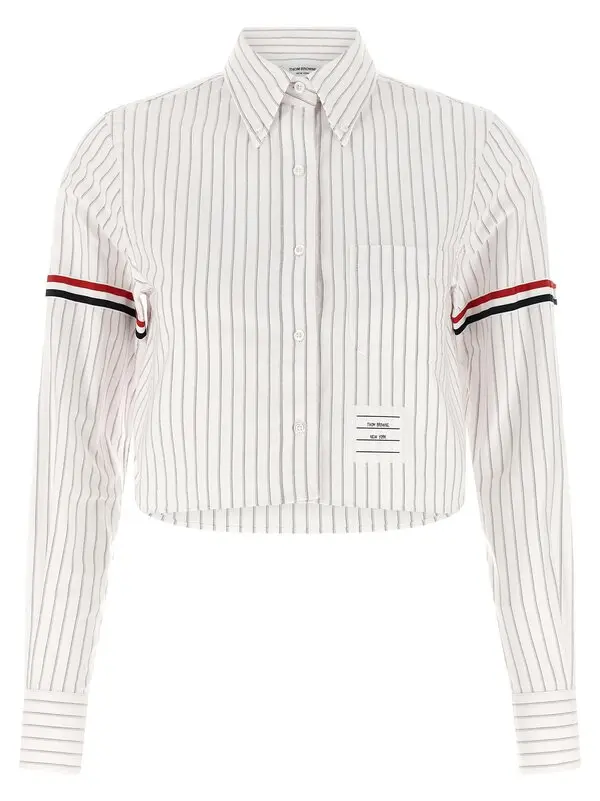 Thom Browne 4bar Cropped Cotton Oxford Shirt - White