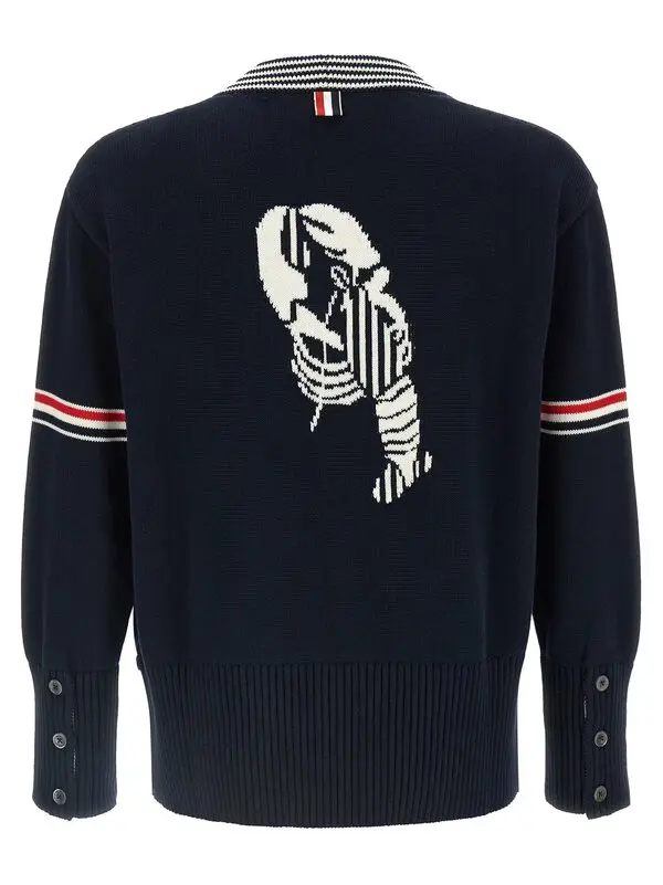 Thom Browne Navy Cotton Lobster Inlay Cardigan