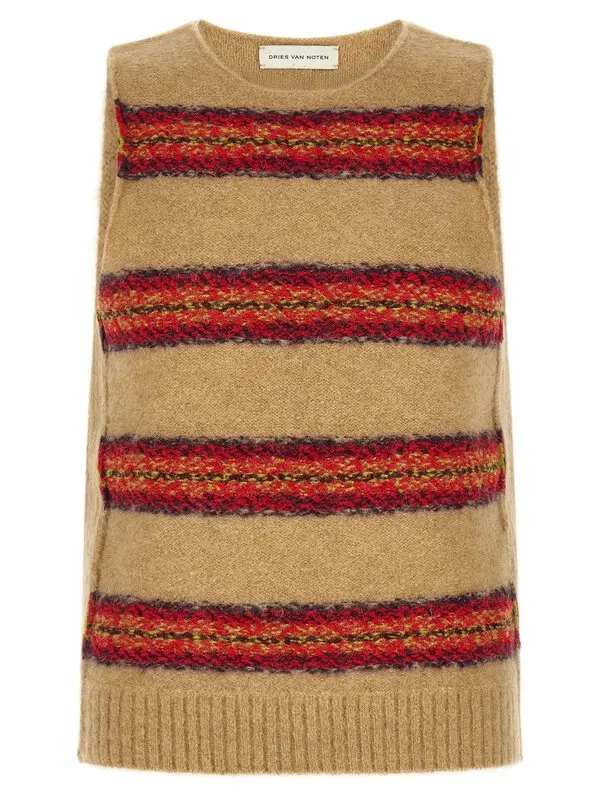 Dries Van Noten Manado' Striped Alpaca Wool Blend Vest - Cream