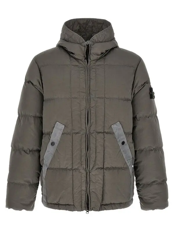 Stone Island Crumpled Effect Down Jacket - Gray