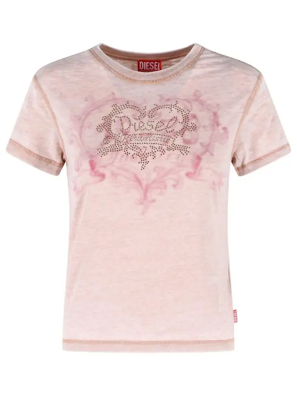 DIESEL® Rhinestone Embellished Cotton Blend T-shirt - Pink
