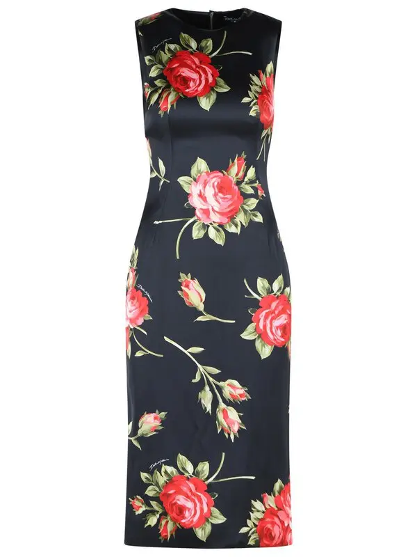 Dolce & Gabbana Bouquet Di Rose' Viscose Dress - Black