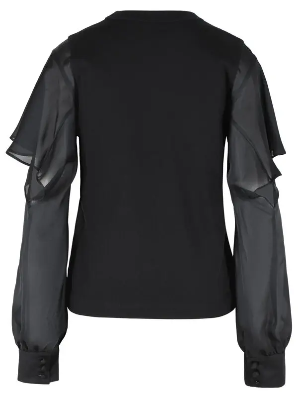 Sacai Cotton T-shirt With Sheer Sleeves - Black