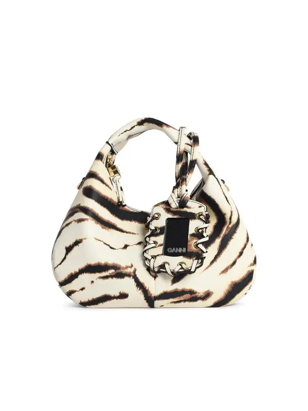 GANNI Zebra Eco Leather Mini Hobo Bag - Cream