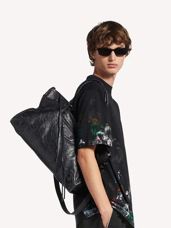 Balenciaga Le City Bag Large In Arena Lambskin - Black