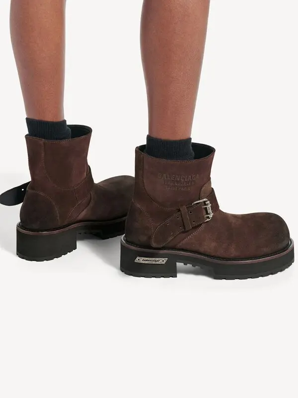 Balenciaga Waxed Suede Mini Booties - Brown