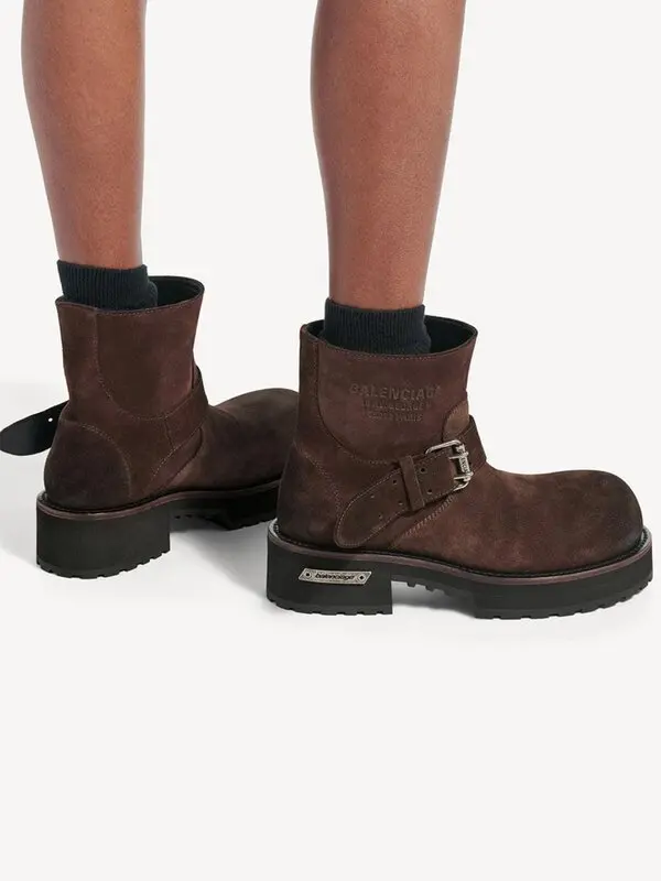 Balenciaga Waxed Suede Mini Booties - Brown