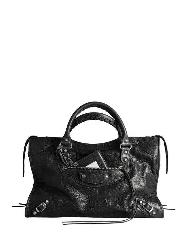 Balenciaga Le City Bag Medium In Arena Lambskin - Black