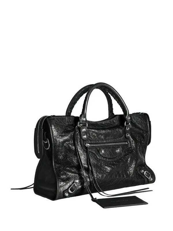 Balenciaga Le City Bag Medium In Arena Lambskin - Black