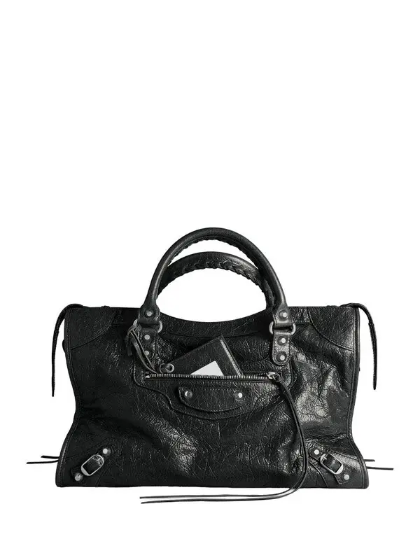 Balenciaga Le City Bag Medium In Arena Lambskin - Black