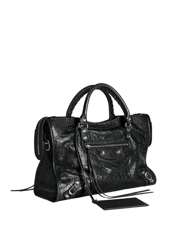 Balenciaga Le City Bag Medium In Arena Lambskin - Black
