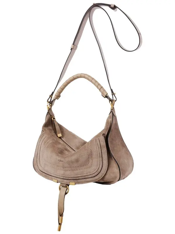 Chloé Small Marcie Shoulder Bag In Suede Leather - Brown