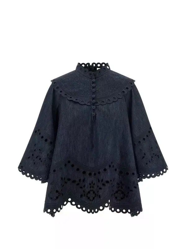 Zimmermann Mahon Broderie Anglaise Denim Top - Blue