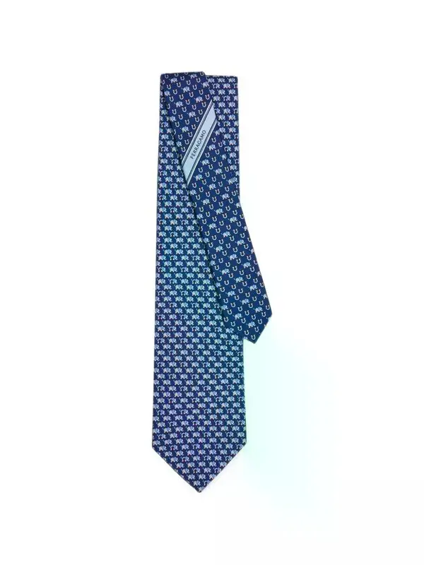 FERRAGAMO Elephant Print Silk Tie - Blue