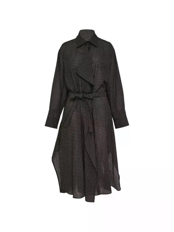 Yohji Yamamoto Gingham Belted Shirt Maxi Dress - Black