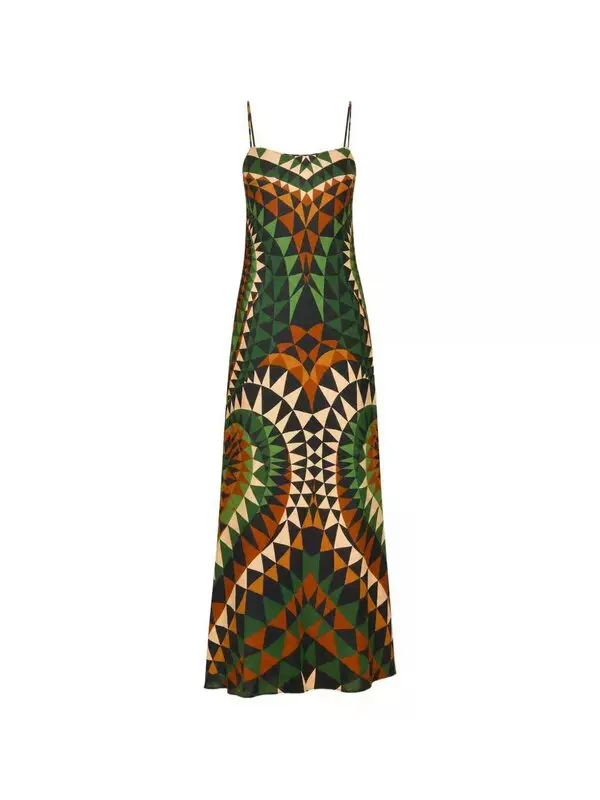Farm Rio Heart Deco Geometric-print Maxi Dress - Green
