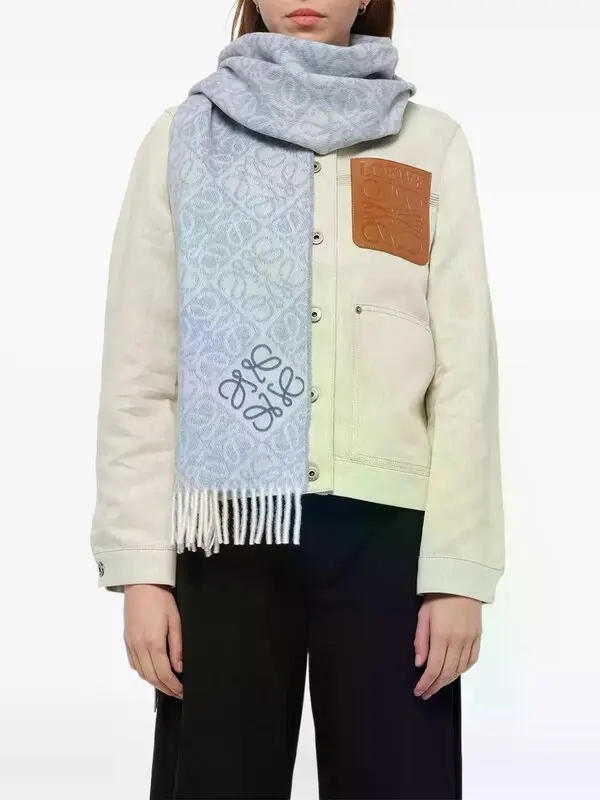 Loewe Anagram Fringed Scarf - Blue