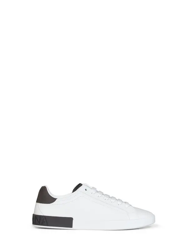 Dolce & Gabbana White And Dark Grey Nappa Calfskin Leather And Nubuck Portofino Low-top Sneakers - Multicolor