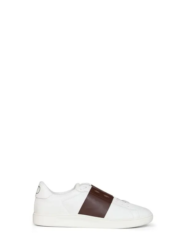 Valentino Garavani White And Bark Brown Nappa Calfskin Open Royco Sneakers - Multicolor