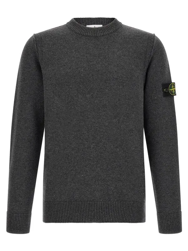 Stone Island Crew Neck Wool Blend Sweater - Gray