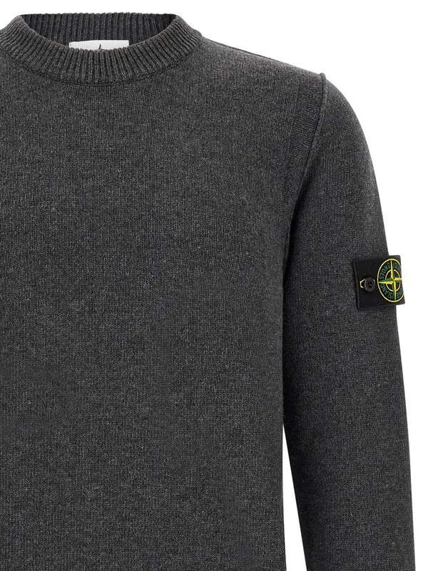 Stone Island Crew Neck Wool Blend Sweater - Gray