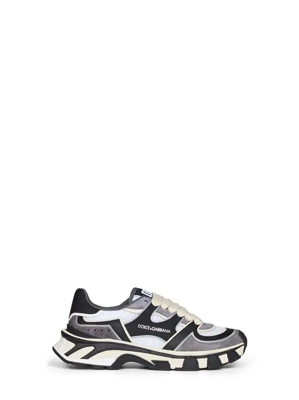 Dolce & Gabbana Black And White Nappa Calfskin Leather And Mesh Dg Country Road Sneakers - Multicolor