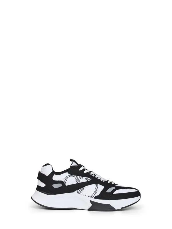 Valentino Garavani White And Black And Grey Mesh And Suede Demivee Low-top Sneakers - Multicolor