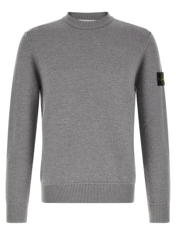 Stone Island 5100011 Textured Wool Crewneck Sweater - Gray