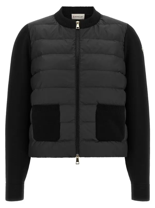 Moncler Padded Cardigan With Technical Fabric Front - Black
