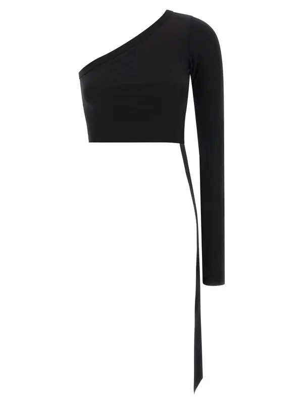 Rick Owens Ziggy One-shoulder Cropped Top With Ribbon Detail - Black