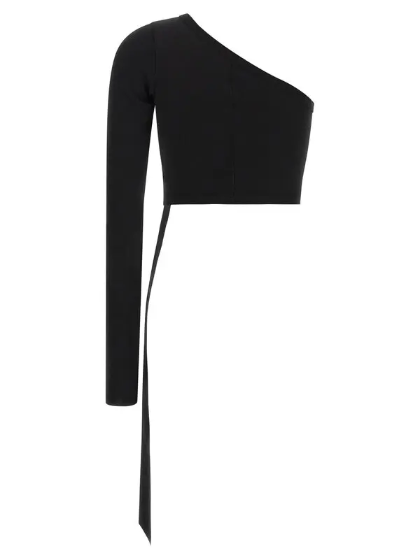 Rick Owens Ziggy One-shoulder Cropped Top With Ribbon Detail - Black