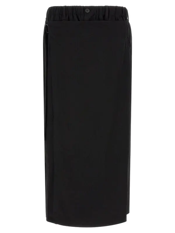 Yohji Yamamoto Asymmetrical Wallet Overlay Wide Leg Trousers - Black
