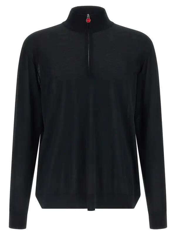 Kiton Wool Mock Neck Half-zip Sweater - Black