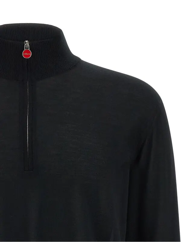 Kiton Wool Mock Neck Half-zip Sweater - Black