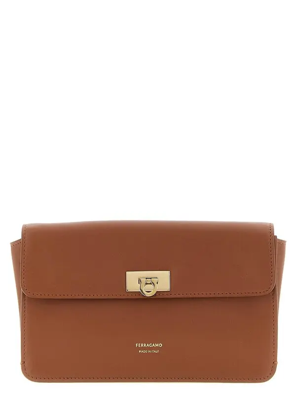 FERRAGAMO Harley' Smooth Calf Leather Clutch - Brown