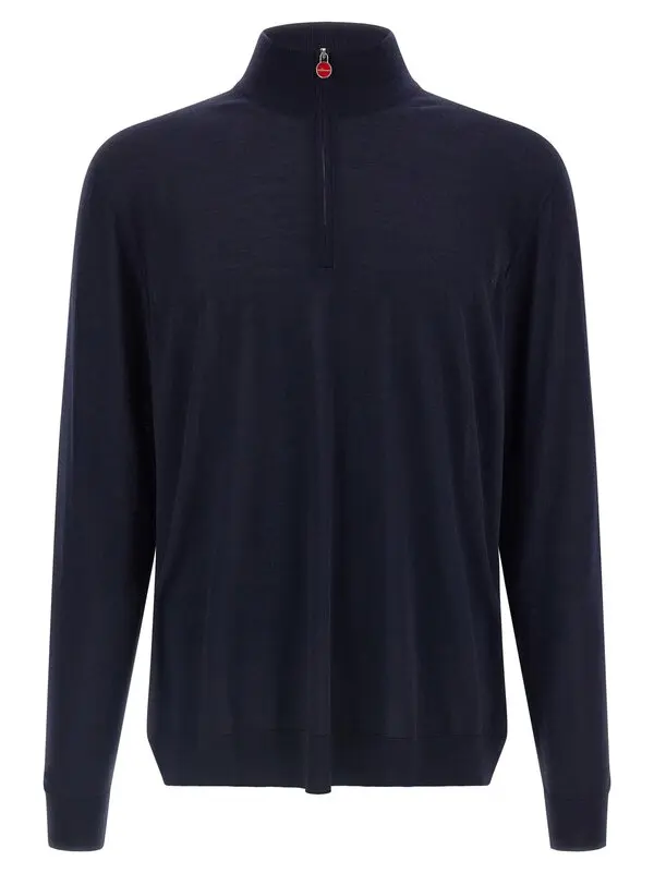 Kiton Half-zip Fine Knit Wool Sweater - Blue