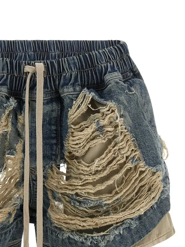 Rick Owens Fog Boxers" Distressed Denim Shorts - Blue