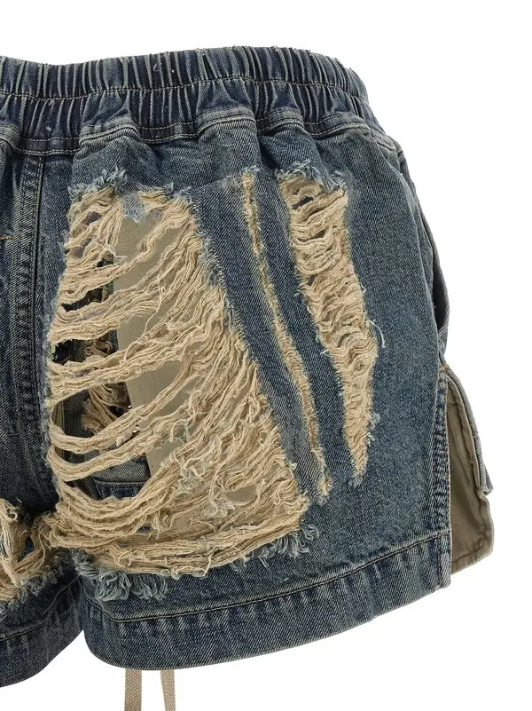 Rick Owens Fog Boxers" Distressed Denim Shorts - Blue