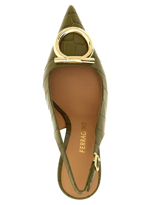 FERRAGAMO Sara' Slingback Pumps With Gancini Buckle - Green