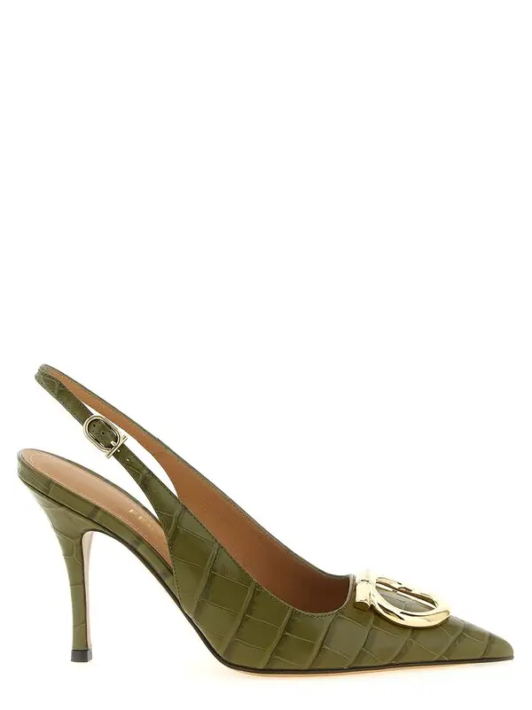 FERRAGAMO Sara' Slingback Pumps With Gancini Buckle - Green