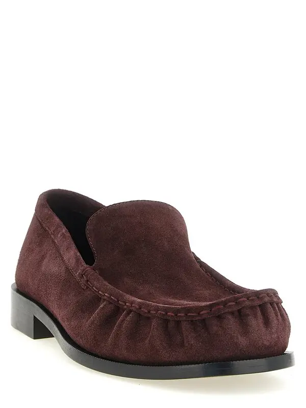 Dries Van Noten Burgundy Suede Loafers With Pleated Toe