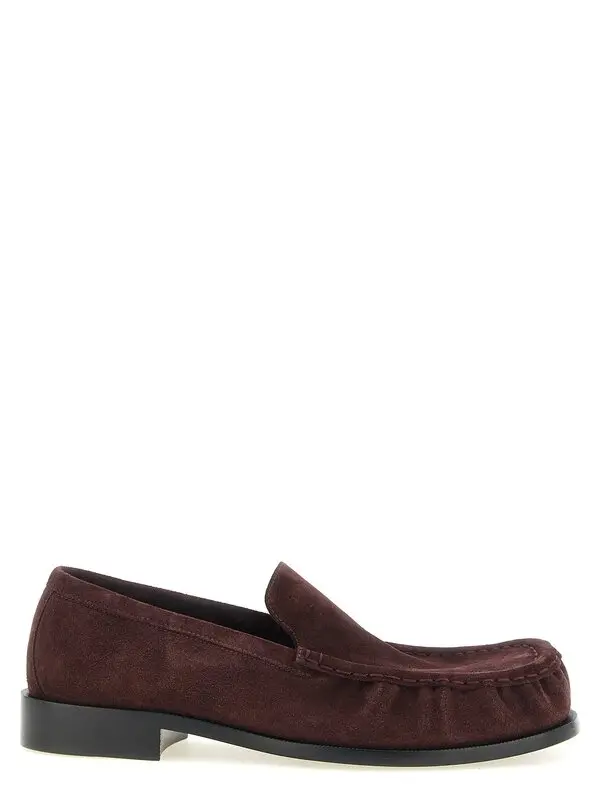 Dries Van Noten Burgundy Suede Loafers With Pleated Toe - Multicolor