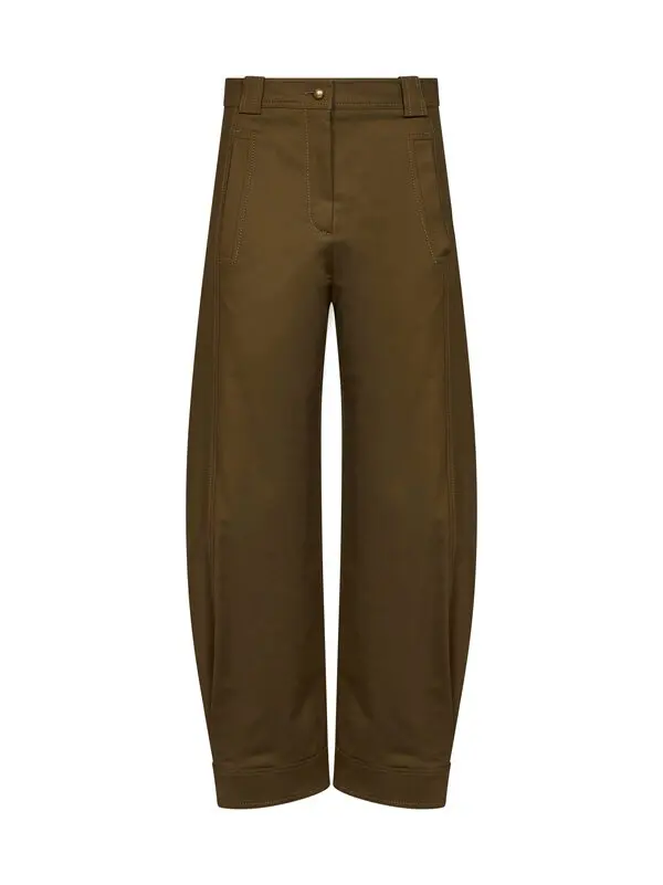 Max Mara Khaki Green Stretch Canvas Mxmadorni Barrel-leg Trousers - Multicolor